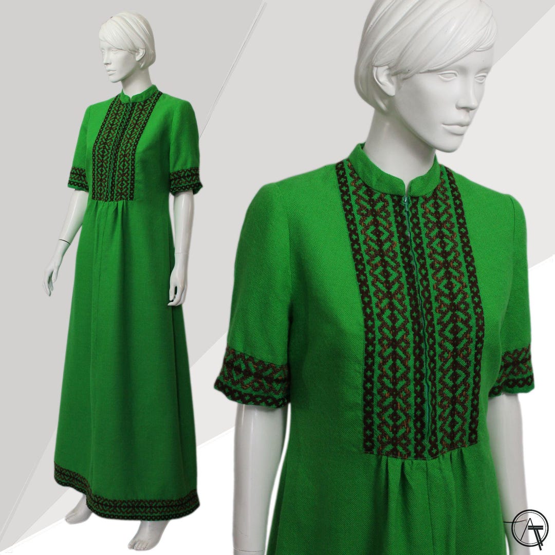 70s Pure New Wool Green Maxi Dress, Arola, Finland Finnish Vintage ...