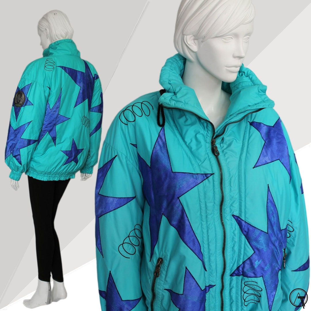 Vintage HEAD Star Burst Puffer Ski Jacket: Blue Star Print, Warm Winter ...