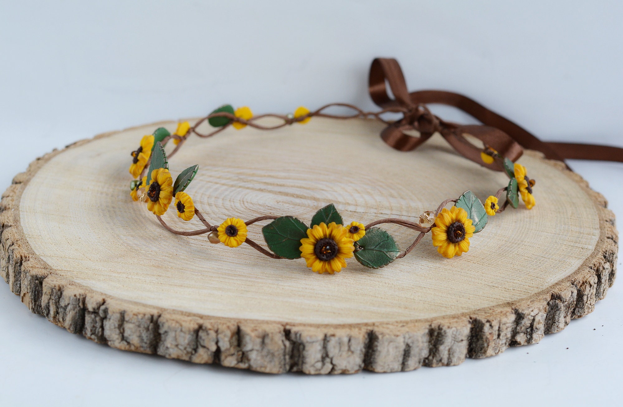 Sunflower Hair Wreath Wedding Bridal Sunflower Tiara Flower Girl Floral ...