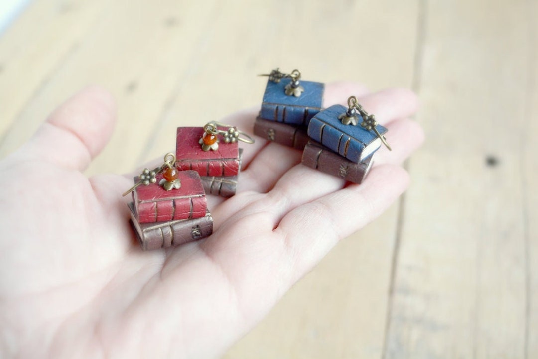 Tiny Library Earring Mini Book Earrings Book Charm Earrings Bookworms ...