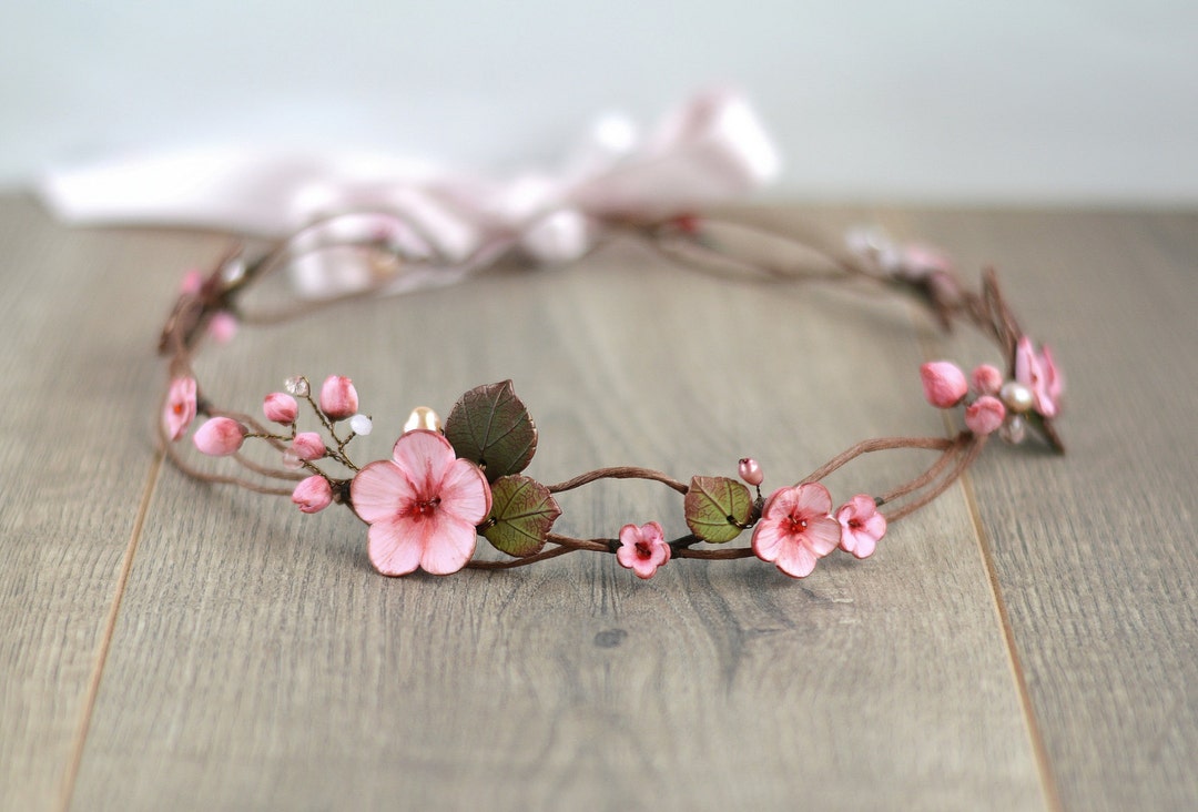 Floral Hair Wreath Bridal Flower Crown Sakura Wedding Crown Cherry ...