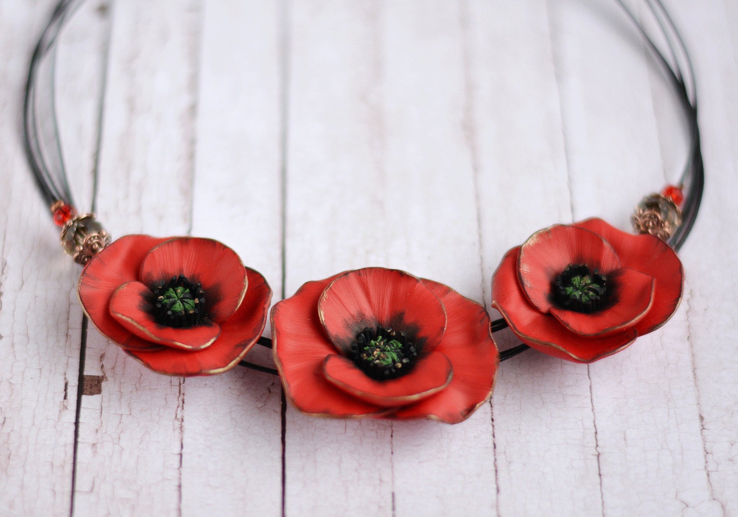 Red Poppy Necklace Statement Poppies Necklace Poppy Jewelry | Etsy