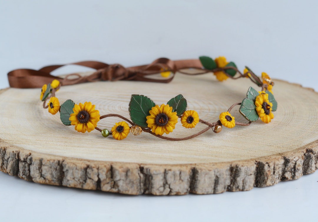 Sunflower Hair Wreath Wedding Bridal Sunflower Tiara Flower Girl Floral ...