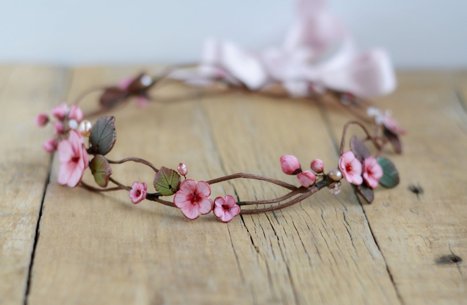 Floral Hair Wreath Bridal Flower Crown Sakura Wedding Crown Cherry ...