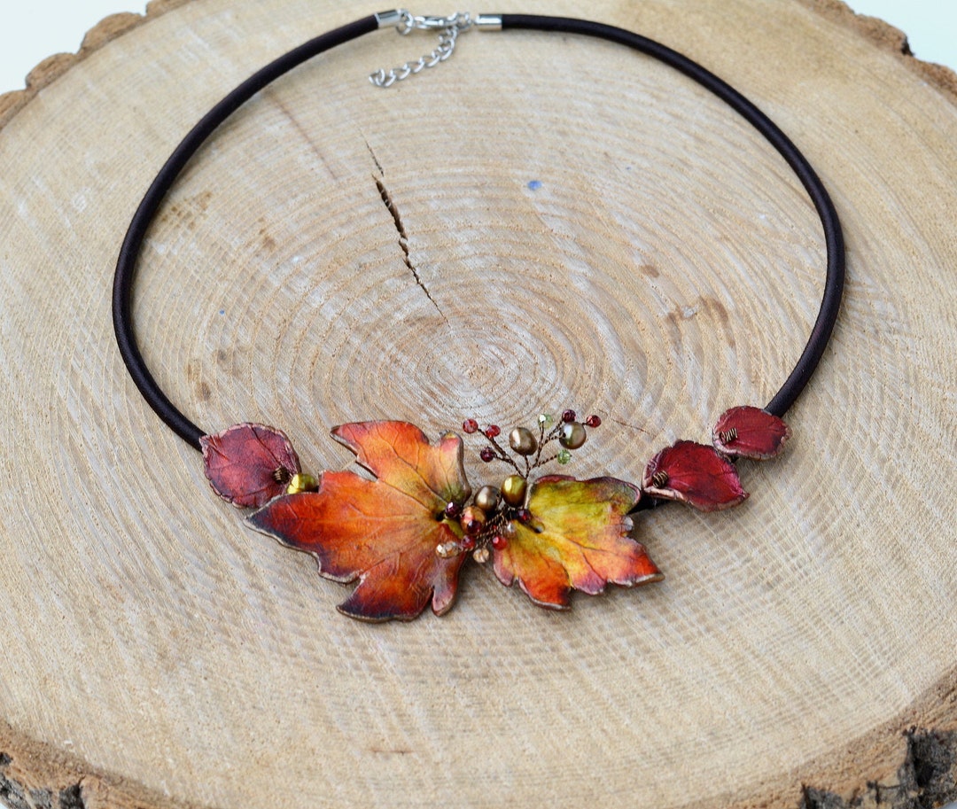 Autumn Leaf Necklace Fall Leaves Jewelry Statement Woodland Necklace ...