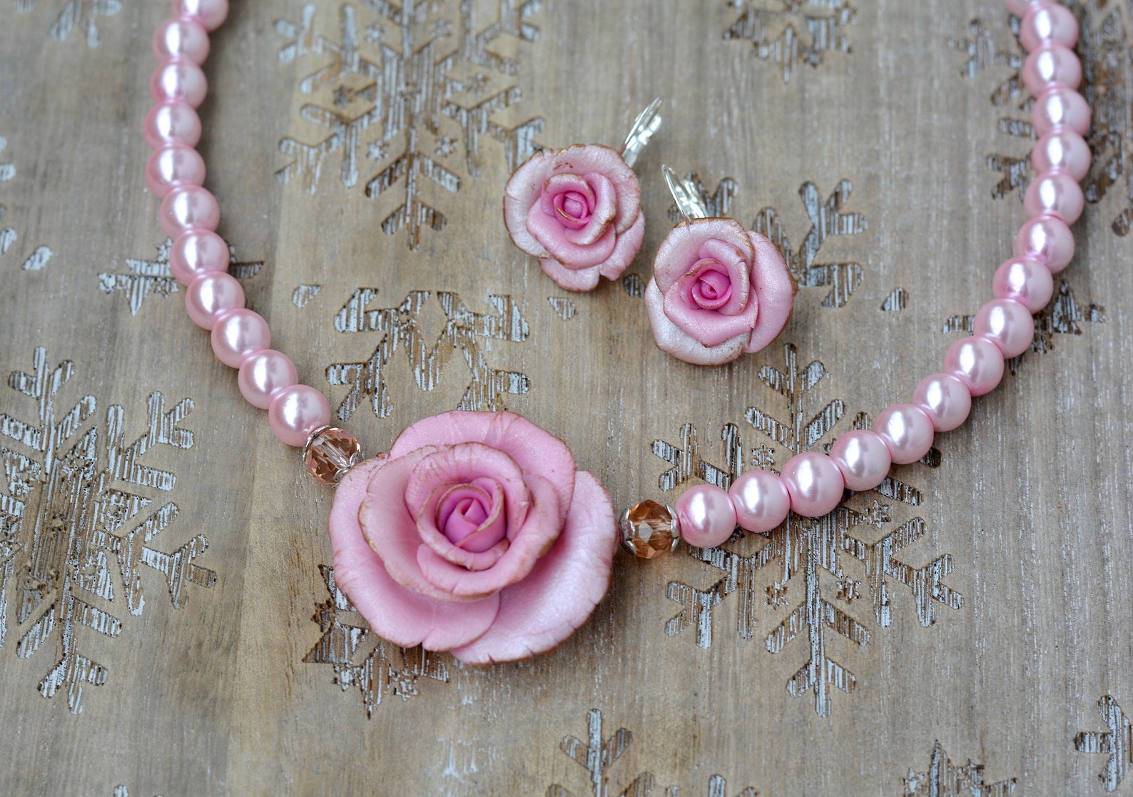 Pink Rose Necklace Pink Floral Necklace Flower Jewelry Pearl - Etsy