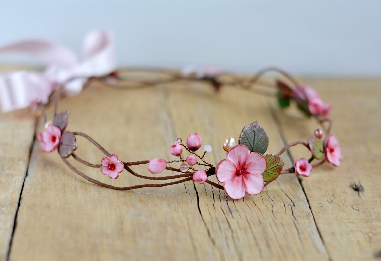 Floral Hair Wreath Bridal Flower Crown Sakura Wedding Crown Cherry ...