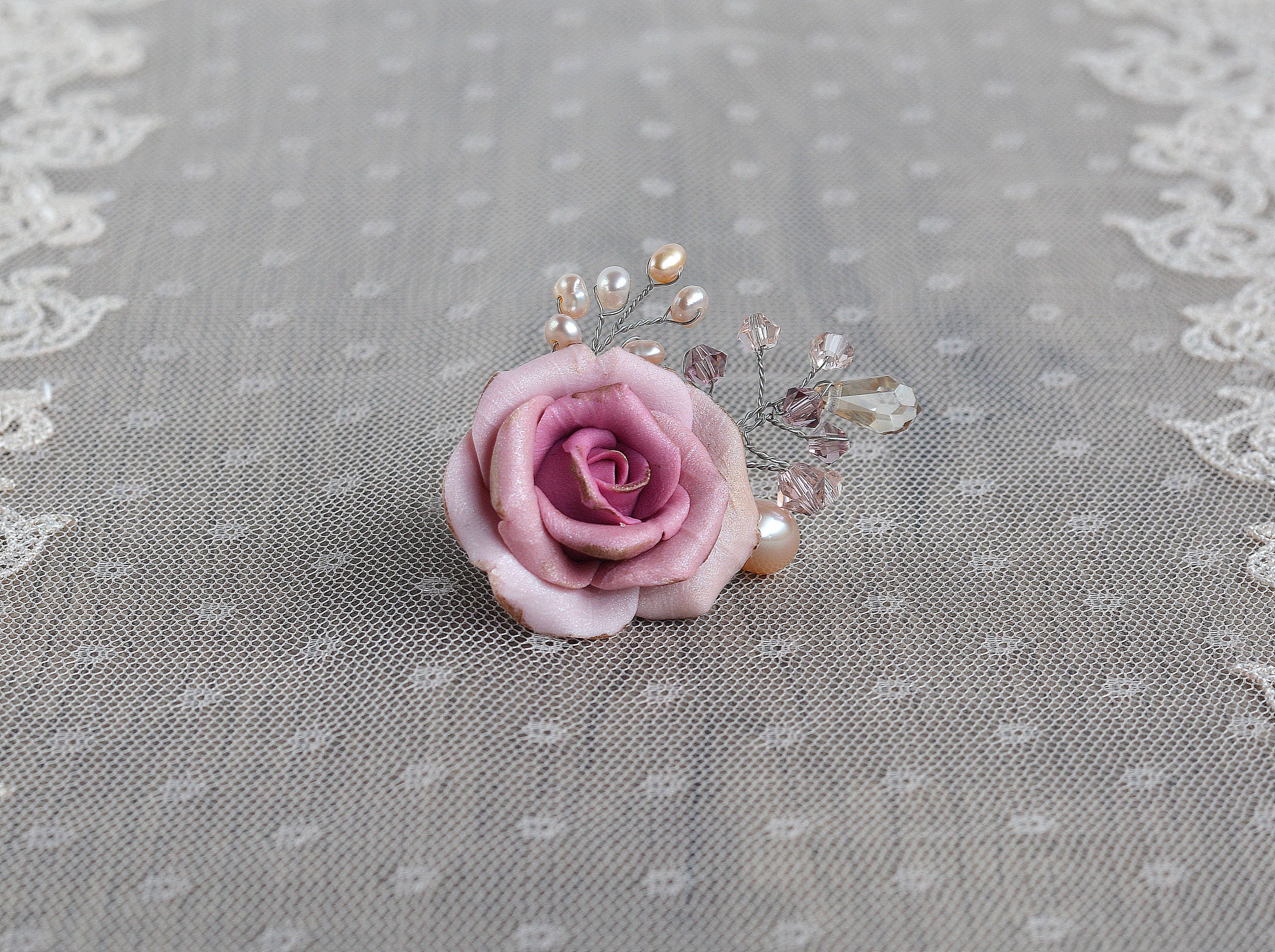 Pink wedding brooch Floral accessory Wedding rose brooch | Etsy
