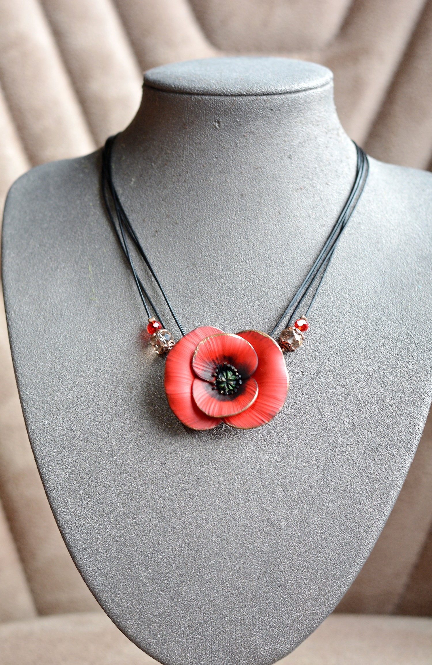 Red Poppy Necklace Statement Poppies Necklace Poppy Jewelry | Etsy