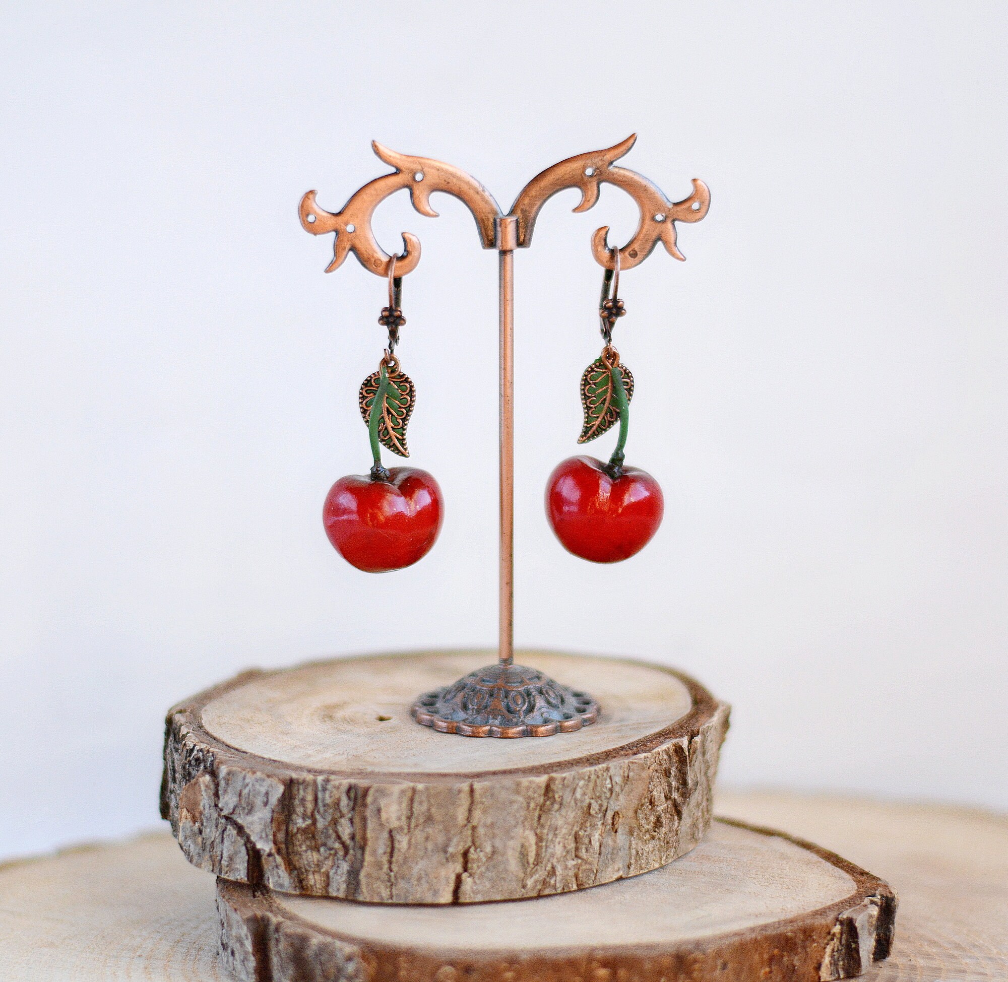Red Cherry Earrings Cottagecore Jewelry Trendy Nature Earrings - Etsy