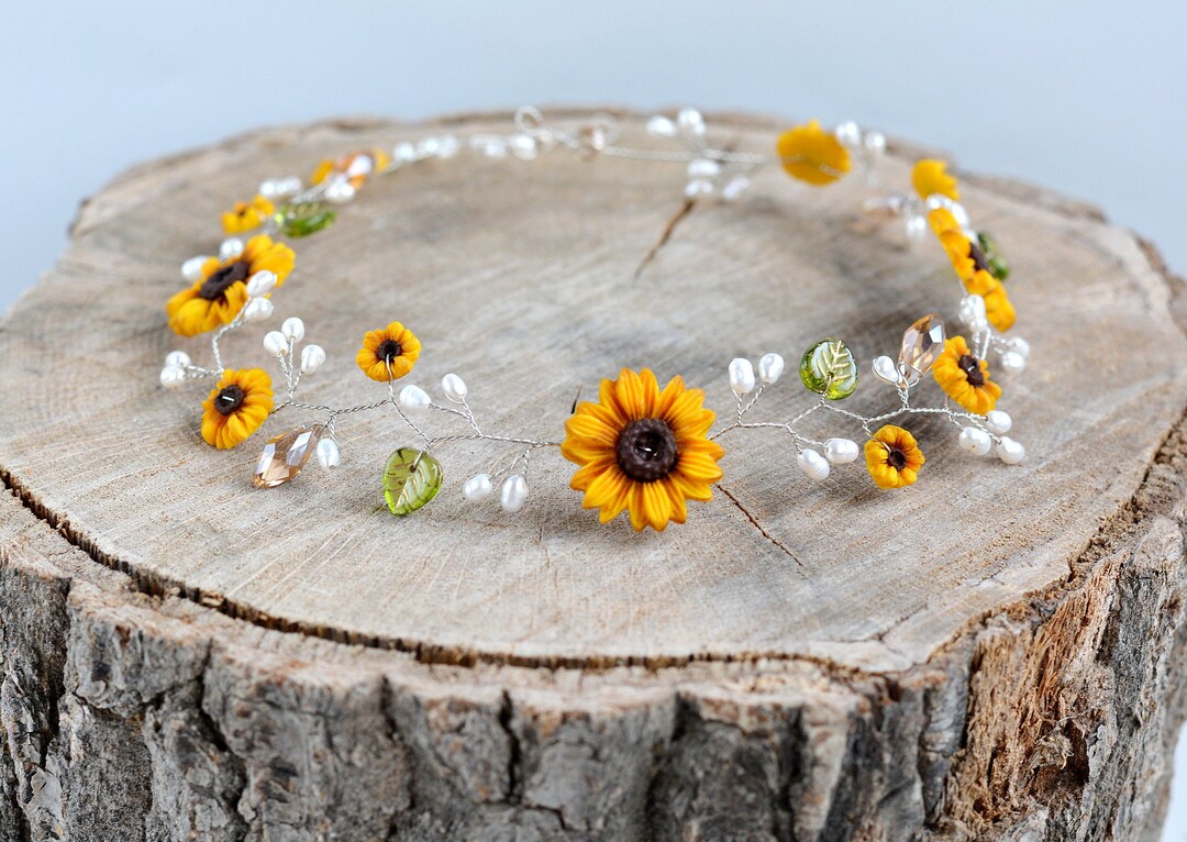 Sunflower Hair Jewelry Wedding Floral Hair Vine Sunflower Wedding ...