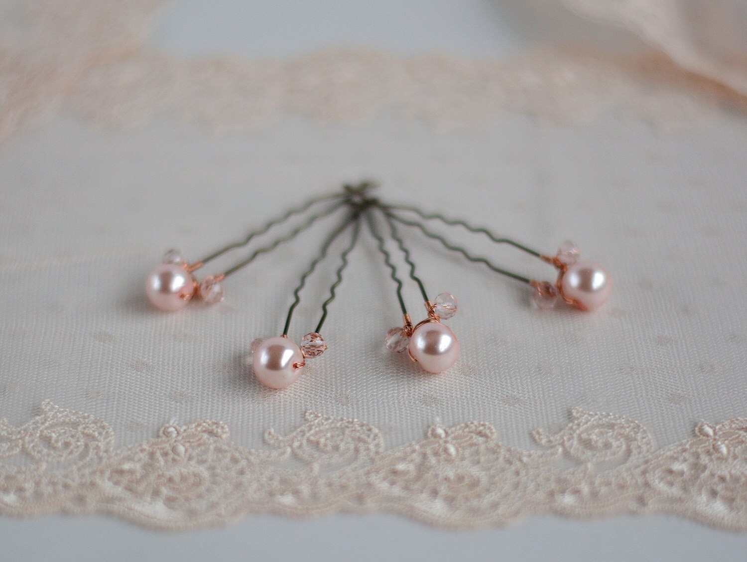 Hair pins wedding Bridal hair pin set Rose gold wedding | Etsy