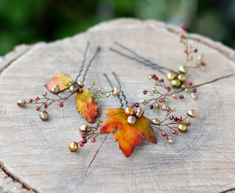 Autumn Leaves Hair Accessory Fall Wedding Hair Pins Set Autumn Bridal ...