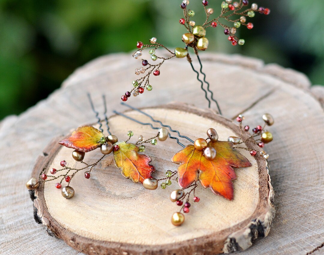 Autumn Leaves Hair Accessory Fall Wedding Hair Pins Set Autumn - Etsy