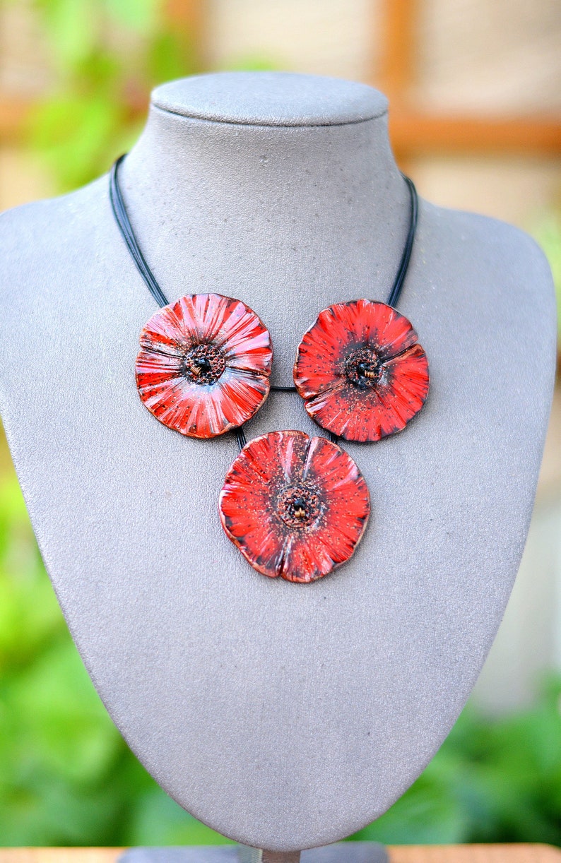 Poppy Necklace Red Floral Necklace Stylised Poppy Art Poppy | Etsy