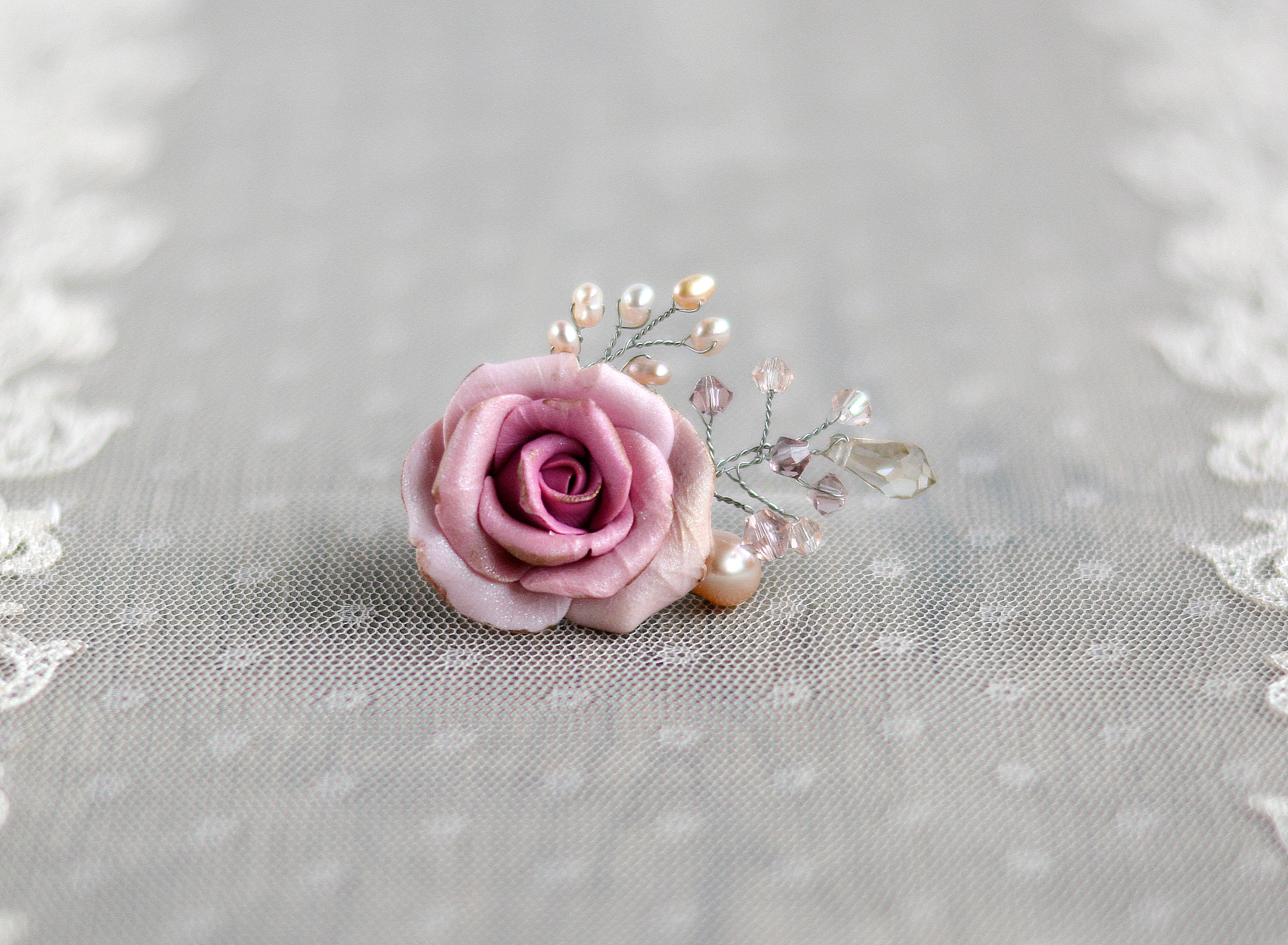 Pink wedding brooch Floral accessory Wedding rose brooch | Etsy