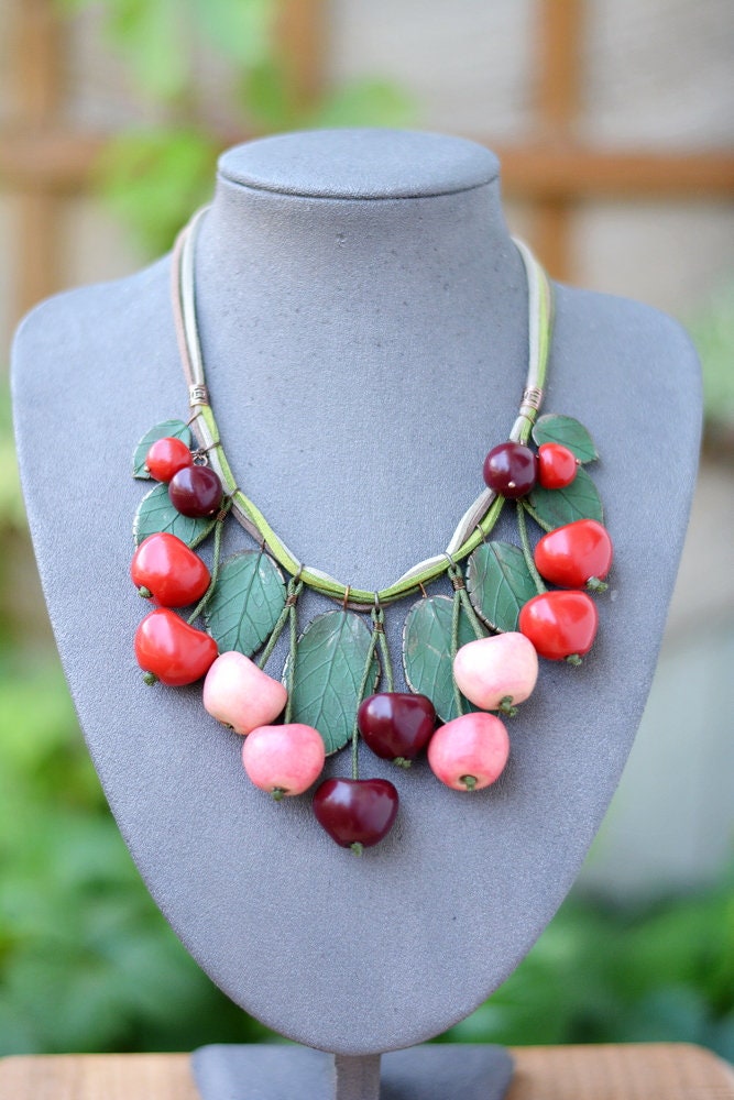 Cherry Necklace Red Cherries Jewelry Boho Necklace Red - Etsy