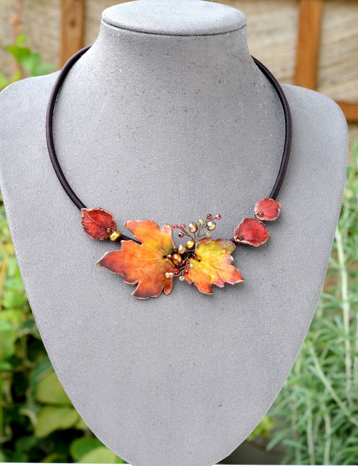 Autumn leaf necklace Fall leaves jewelry Statement woodland | Etsy
