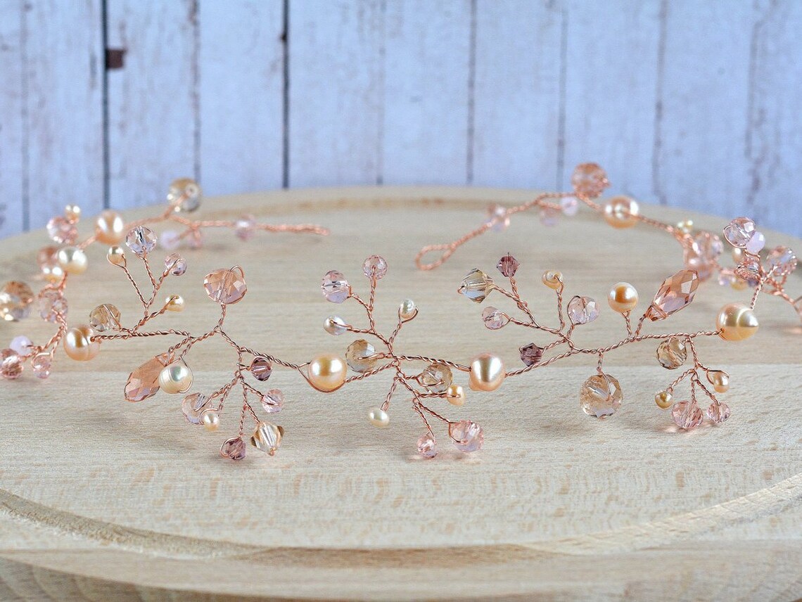 Rose Gold Hair Vine Bridal Accessory Wedding Rose Gold Bridal | Etsy