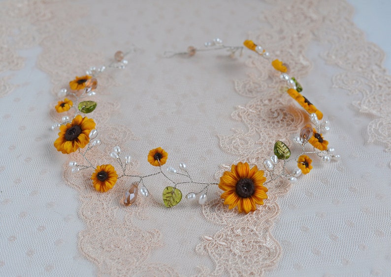 Sunflower Hair Jewelry Wedding Floral Hair Vine Sunflower Wedding ...