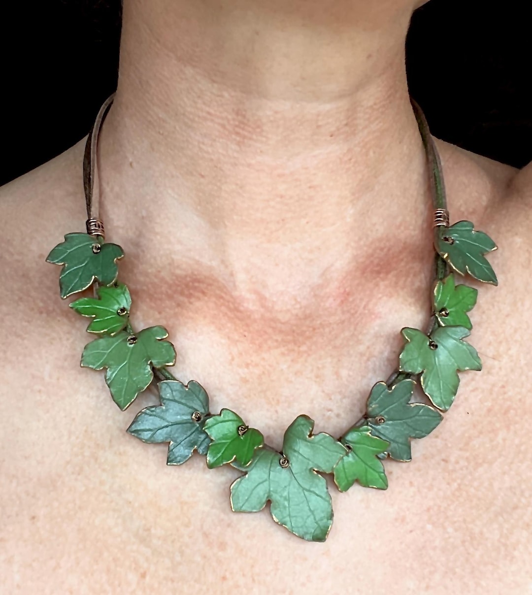 Handmade Green Ivy Leaf Necklace, Nature Inspired Statement Jewelry for ...