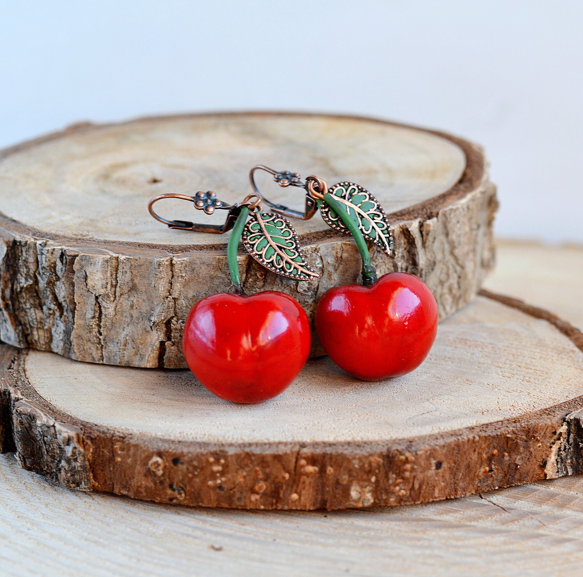 Red Cherry Earrings Cottagecore Jewelry Trendy Nature Earrings - Etsy