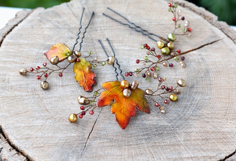 Autumn Leaves Hair Accessory Fall Wedding Hair Pins Set Autumn - Etsy