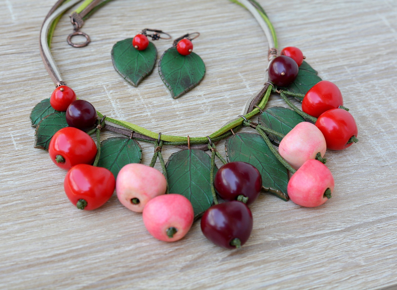 Cherry Necklace Red Cherries Jewelry Boho Necklace Red - Etsy