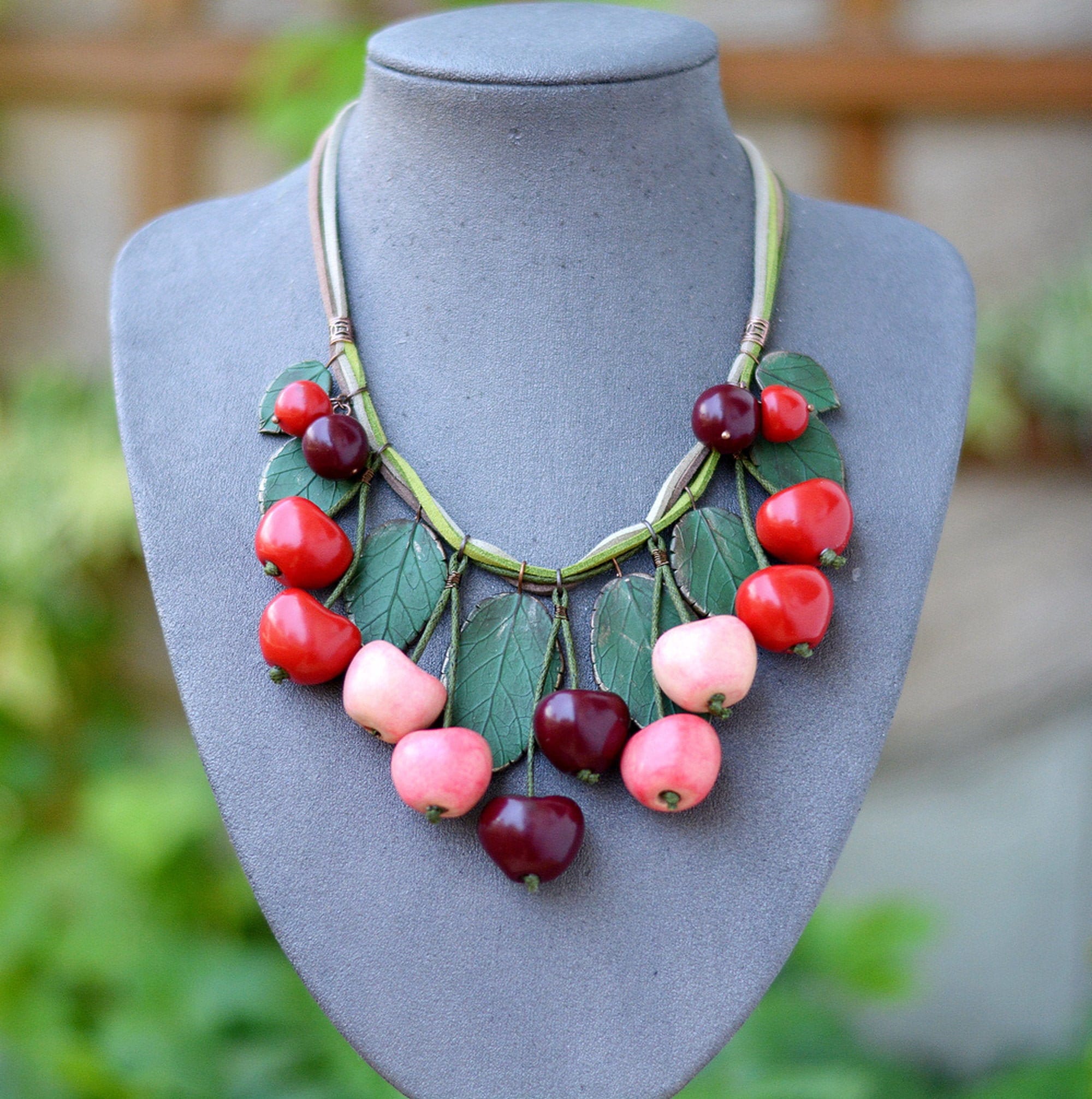 Cherry Necklace Red Cherries Jewelry Boho Necklace Red - Etsy