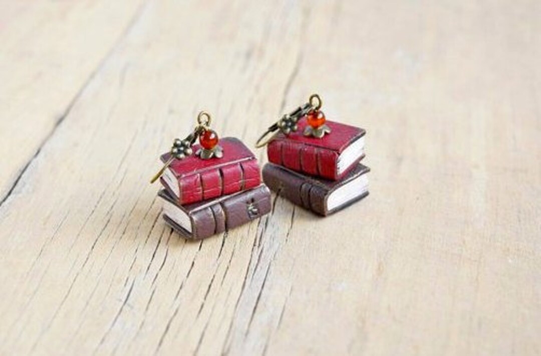 Tiny Library Earring Mini Book Earrings Book Charm Earrings Bookworms ...