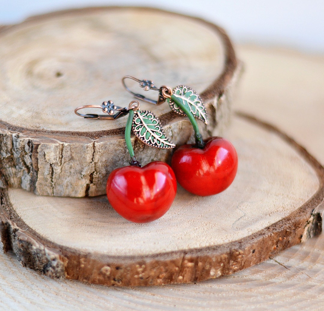 Red Cherry Earrings Cottagecore Jewelry Trendy Nature Earrings Cherry ...