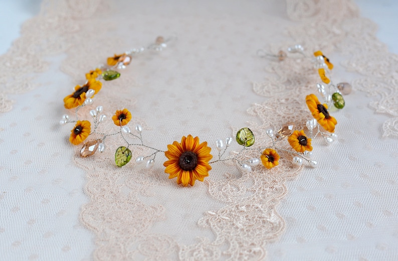 Sunflower Hair Jewelry Wedding Floral Hair Vine Sunflower Wedding ...