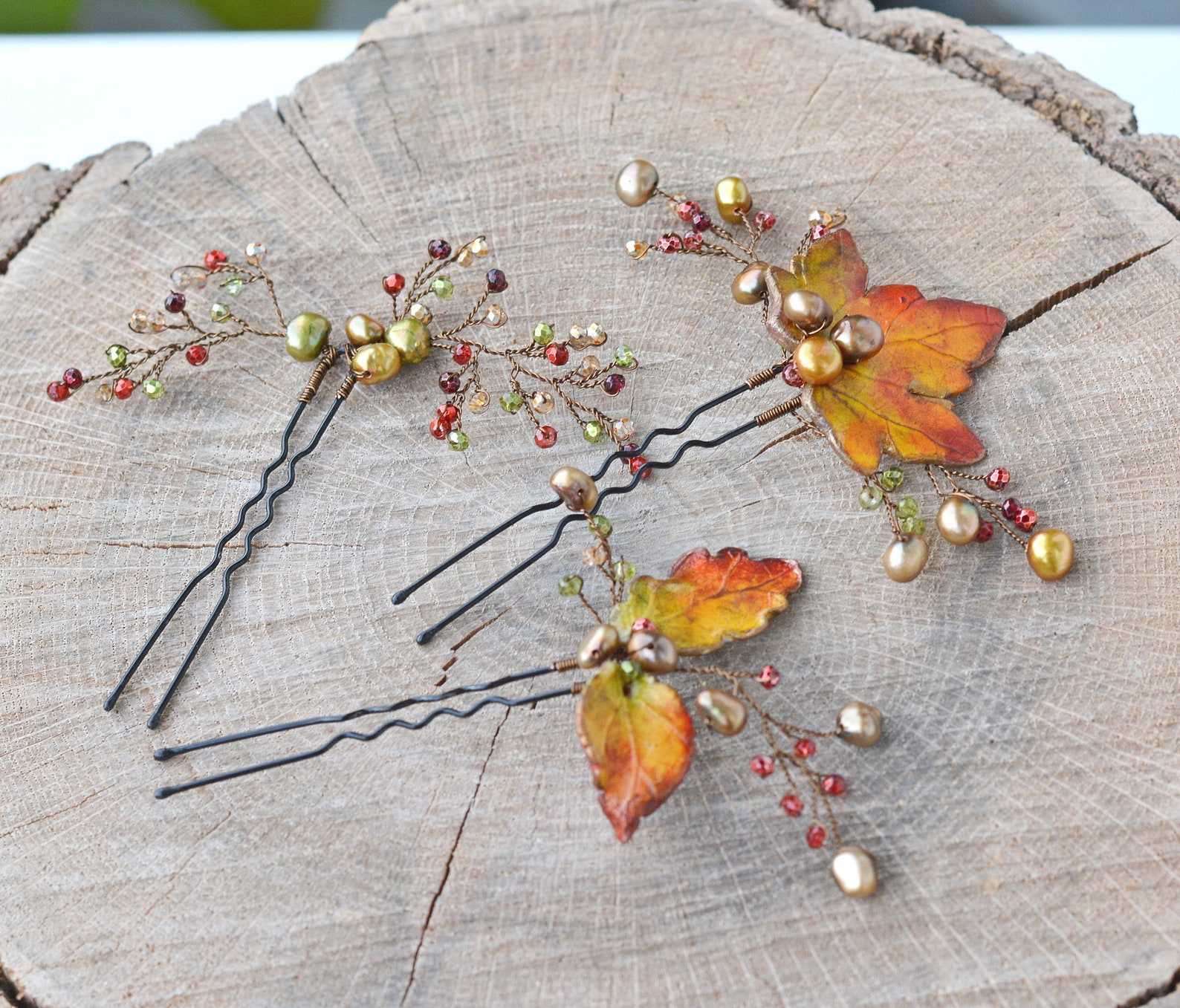 Autumn Leaves Hair Accessory Fall Wedding Hair Pins Set Autumn - Etsy