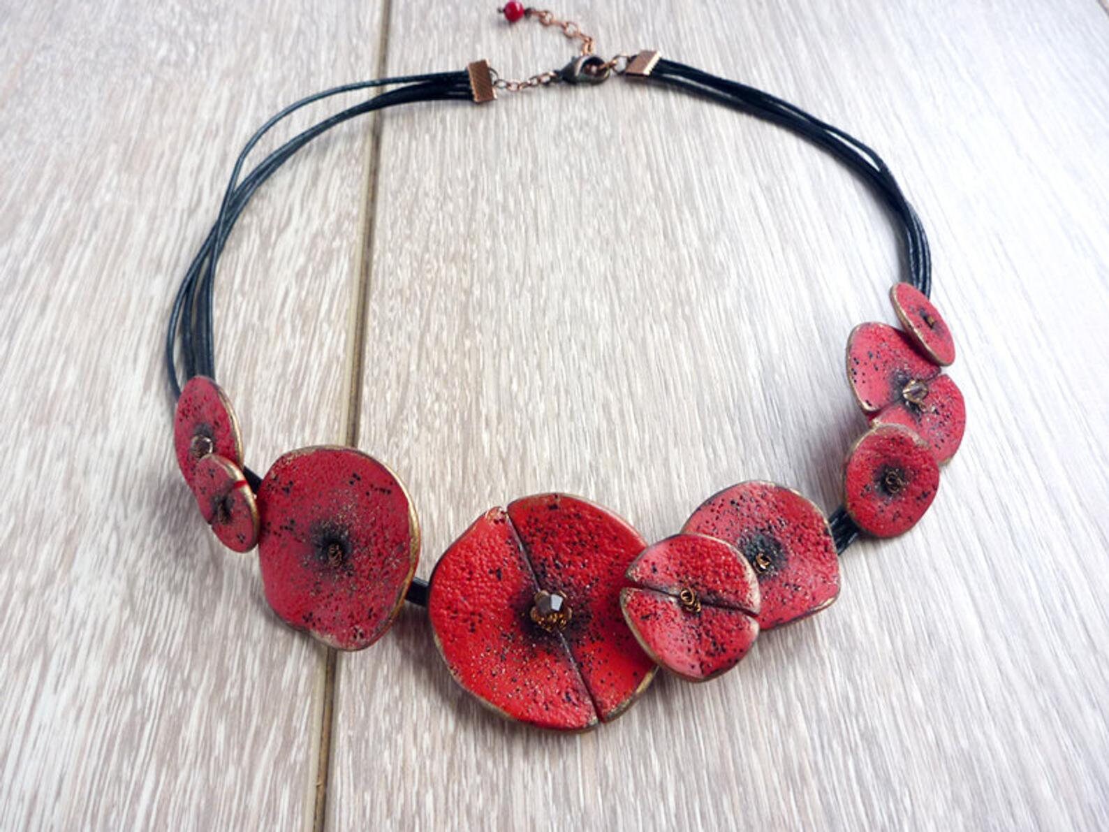 Poppy Necklace Red Floral Necklace Stylised Poppy Art Poppy - Etsy Israel