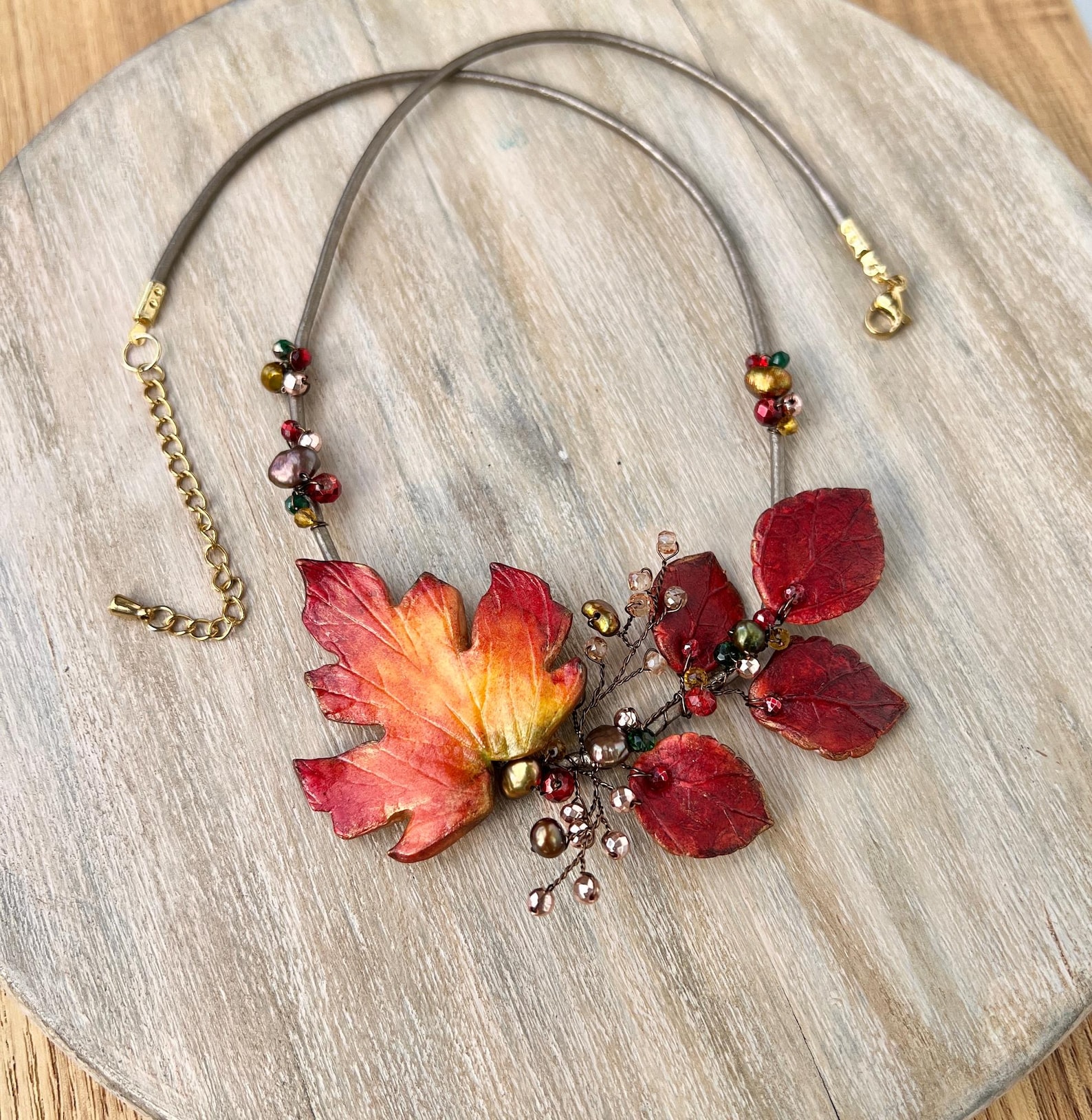 Autumn Forest Leaves Necklace Fall Maple Leaf Jewelry Autumn Woodland ...