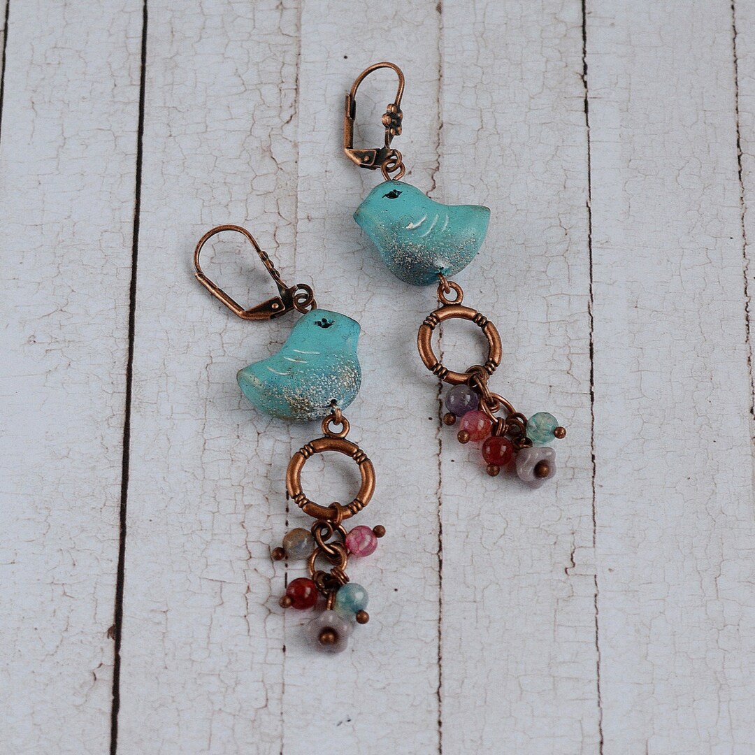 Blue Bird Dangle Earrings, Beaded Woodland Jewelry Gift - Etsy