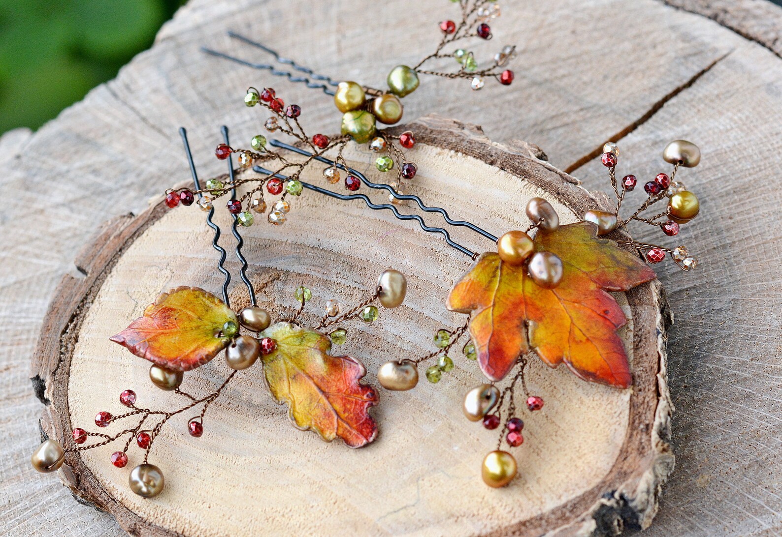 Autumn Leaves Hair Accessory Fall Wedding Hair Pins Set Autumn Bridal ...
