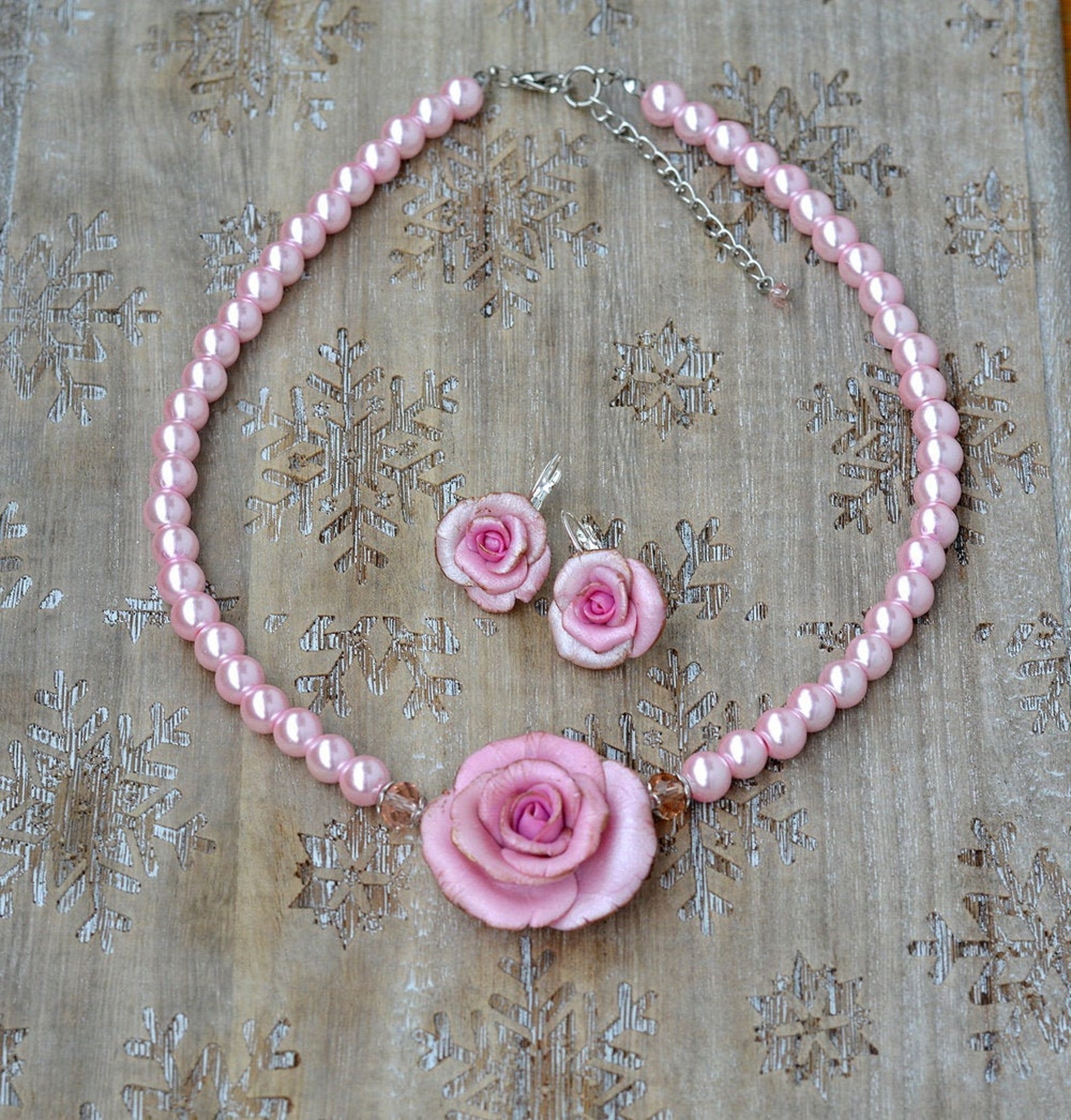 Pink Rose Necklace Pink Floral Necklace Flower Jewelry Pearl - Etsy
