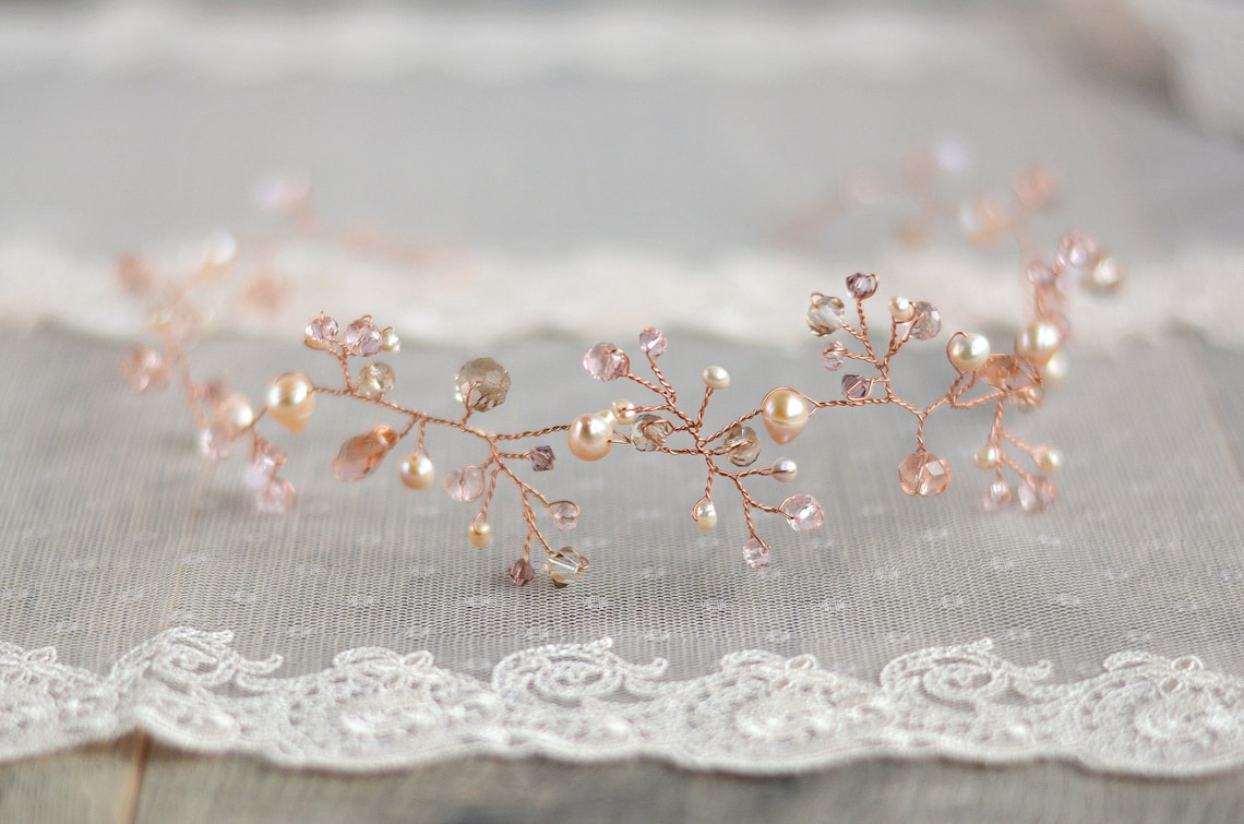 Rose Gold Hair Vine Bridal Accessory Wedding Rose Gold Bridal - Etsy