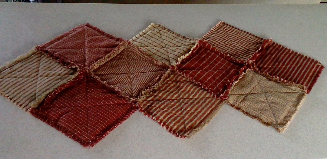 Homespun Rag Table Runner, Homespun Tablerunner, Red Table Runner ...
