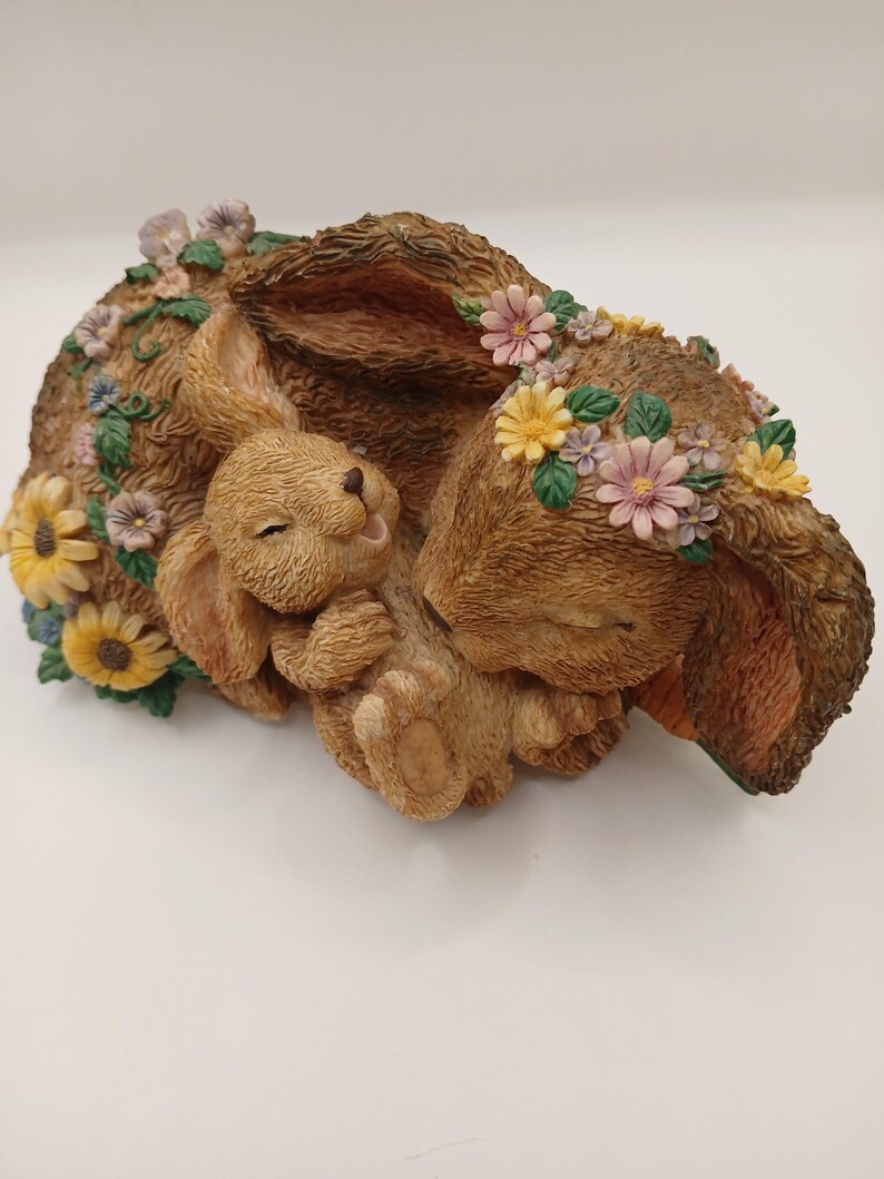 Vintage Resin Rabbit Music Box, Rabbit and Bunny Music Box, Spring ...