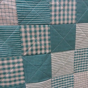 Green Rag Quilt, Lap Throw, Table Square, Country Tablecloth, Homespun ...