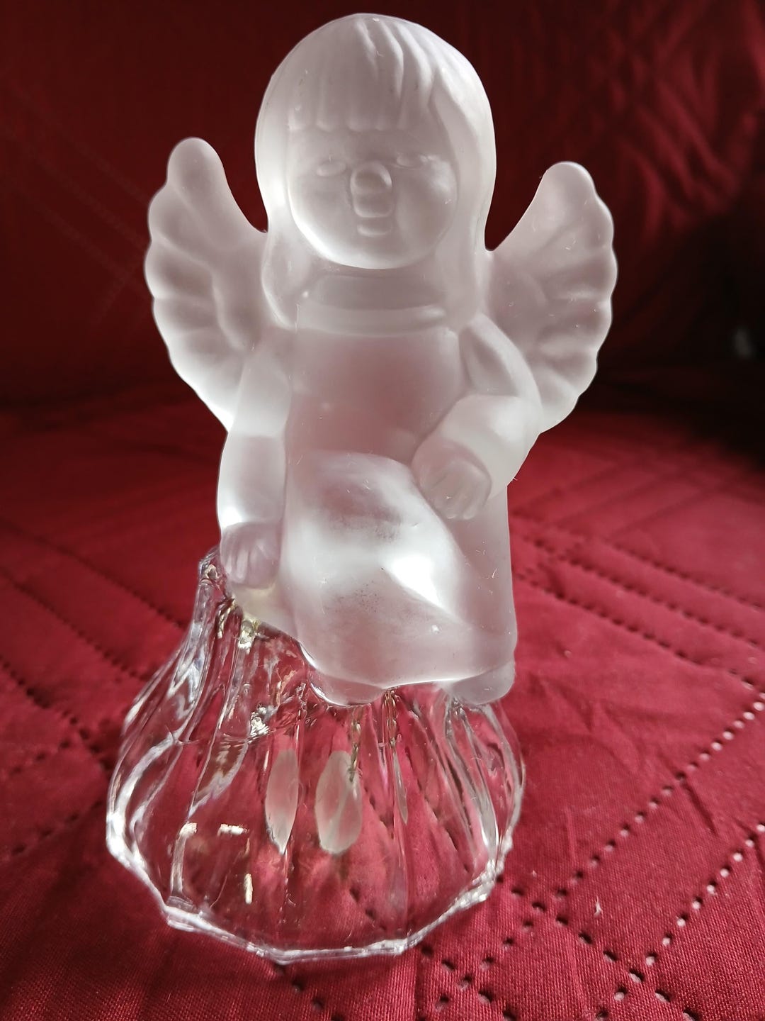 Vintage Frosted and Clear Glass Angel Bell, Frosted Glass Angel Bell ...