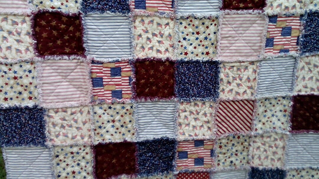 Patriotic Rag Quilt, Red White and Blue, Rag Quilt, Patchwork Quilt ...
