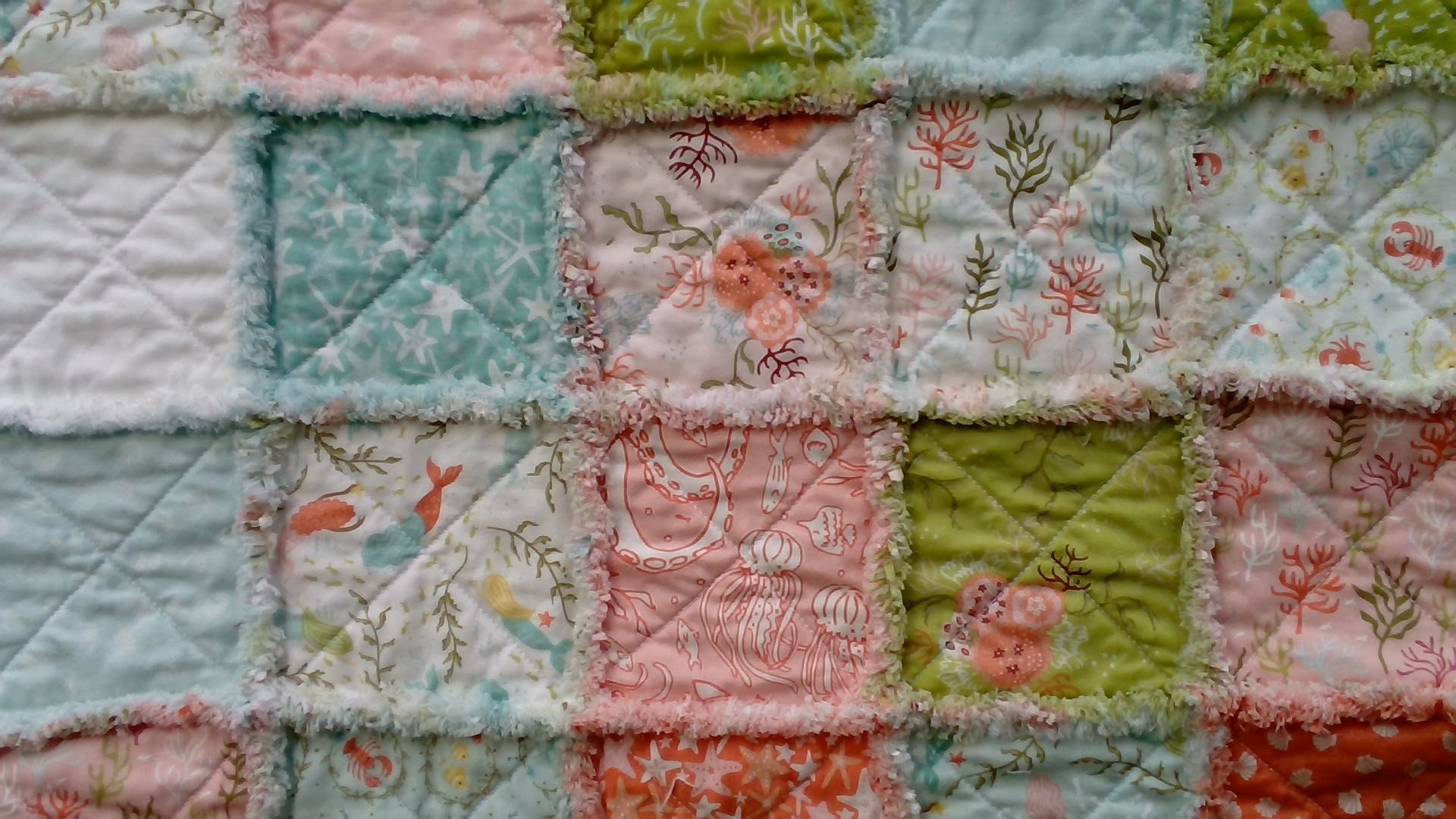 Nautical Theme Rag Quilt, Sea Shore Rag Quilt, Wheelchair Blanket, Lap ...