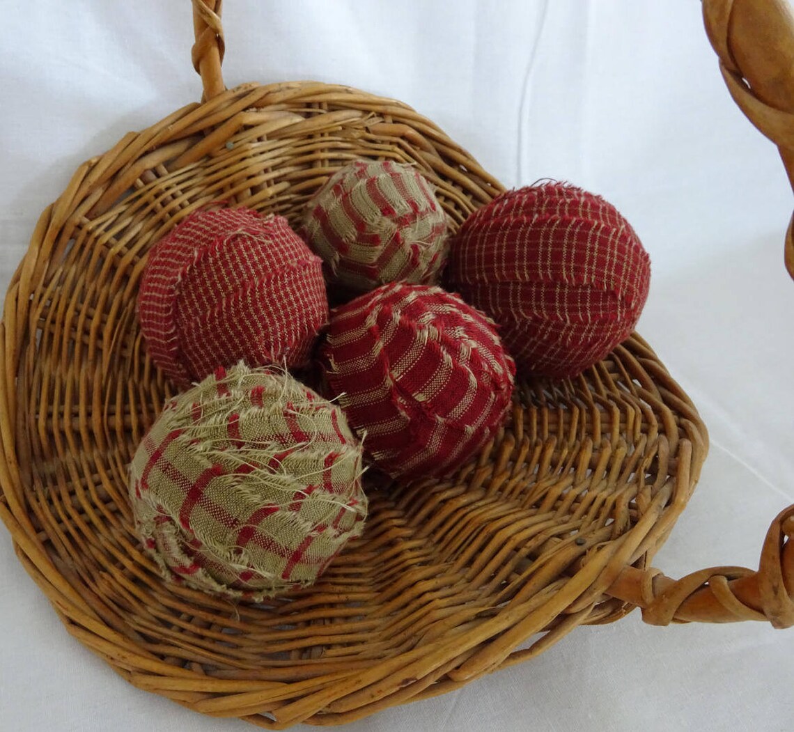 Rag Balls, Homespun Rag Balls, Easter Basket Filler, Red Rag Balls ...