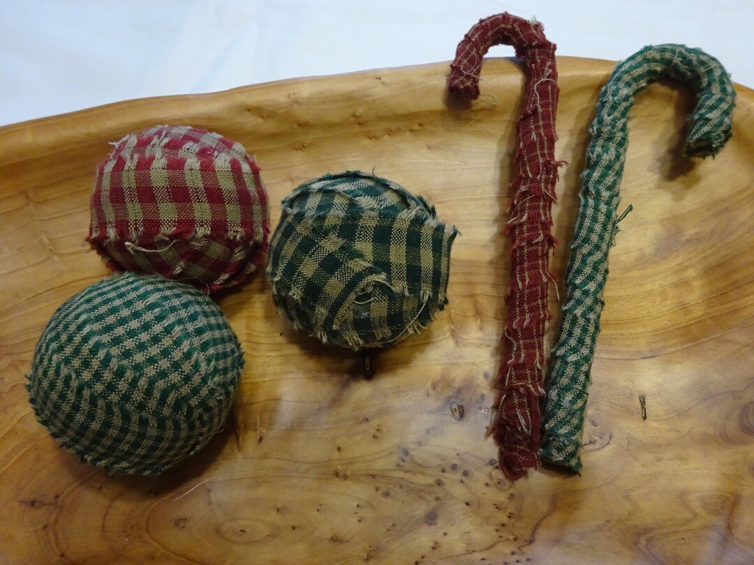 Rag Ball Set, Homespun Rag Balls, Christmas Bowl Filler, Christmas Rag ...