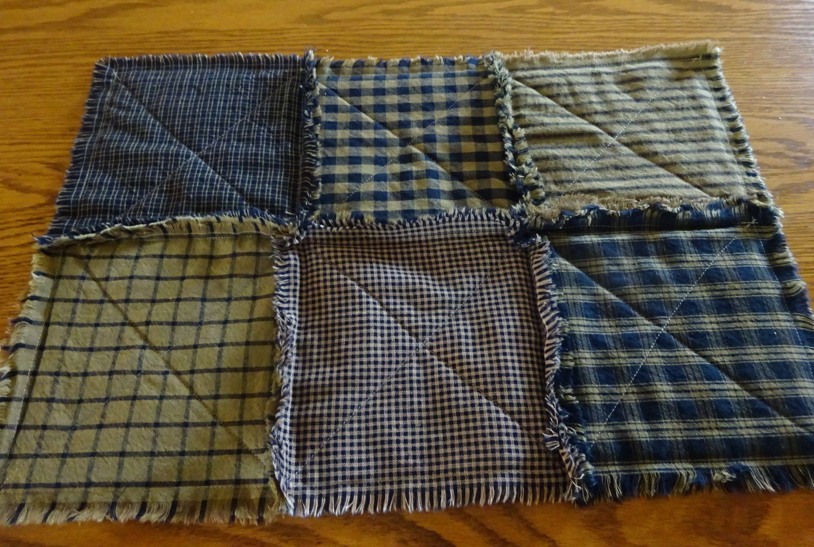 Blue Homespun Placemats, 6 Rag Quilt Placemats, Table Mats, Rag ...