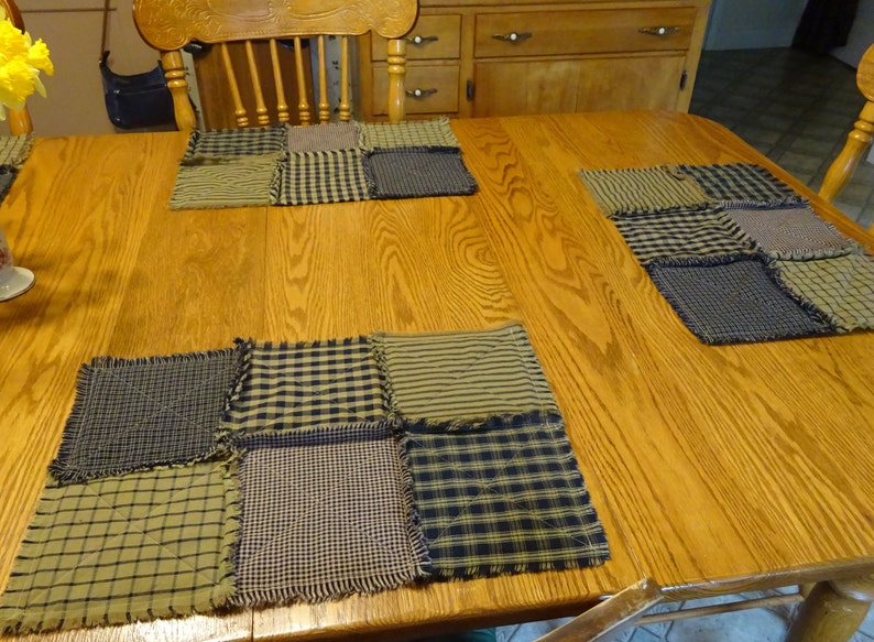 Blue Homespun Placemats, 6 Rag Quilt Placemats, Table Mats, Rag ...
