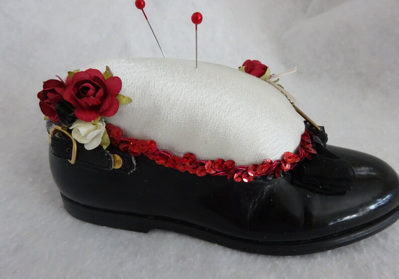 Baby Shoe Pin Cushion, Altered Baby Shoe, Sewing Room Decor, Gift for ...